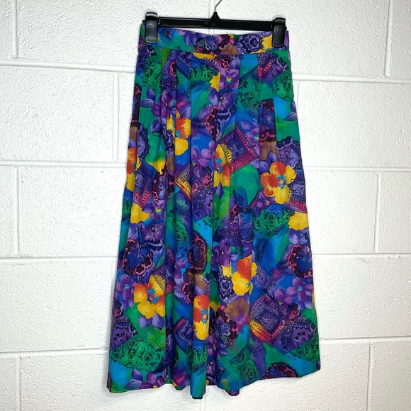 Skirts | Vintage Vibrant Floral Print Midi Skirt Size 6 | Poshmark